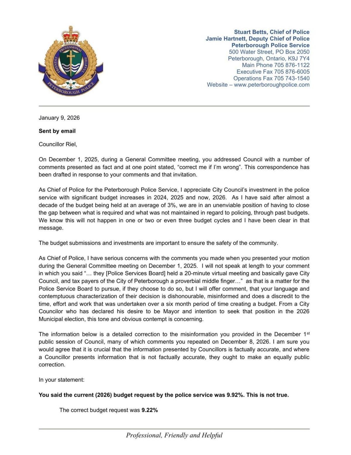 Chief Betts stands by letter outlining of ‘anti-police bias’