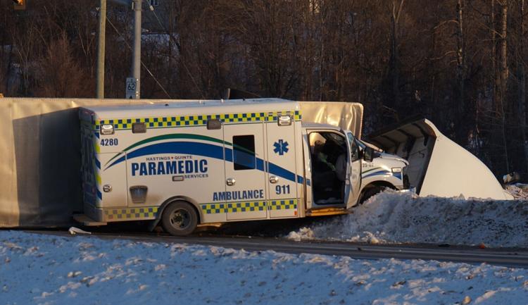 Ambulance, tractor trailer collide near Madoc