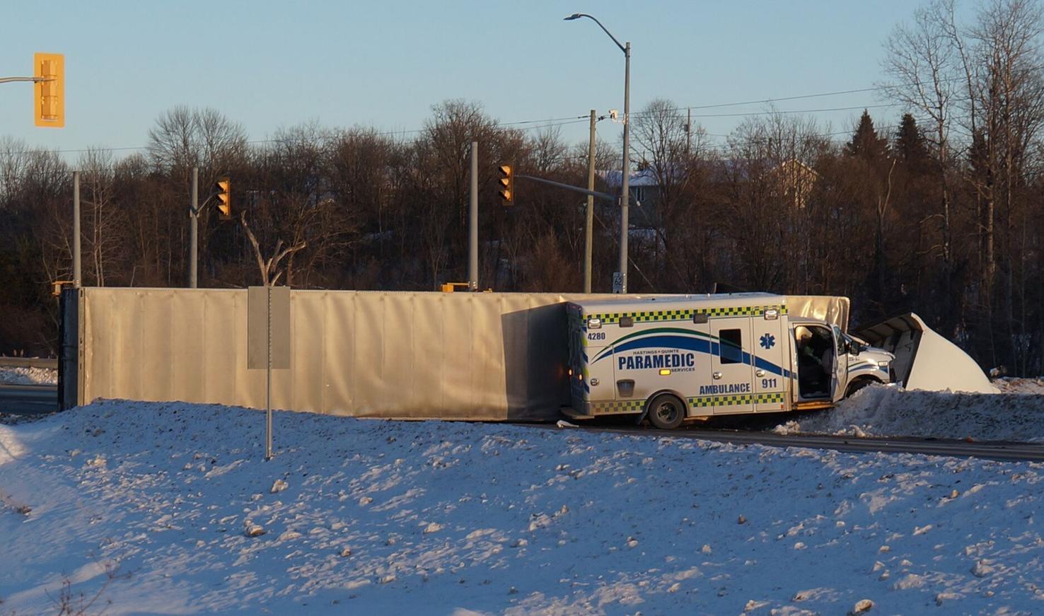 Ambulance, tractor trailer collide near Madoc