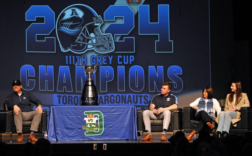 Tyson Hergott celebrates Grey Cup victory in Waterloo