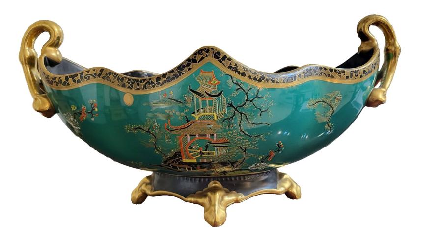 Historic iron lamp, Carlton Ware and an ornate mirror