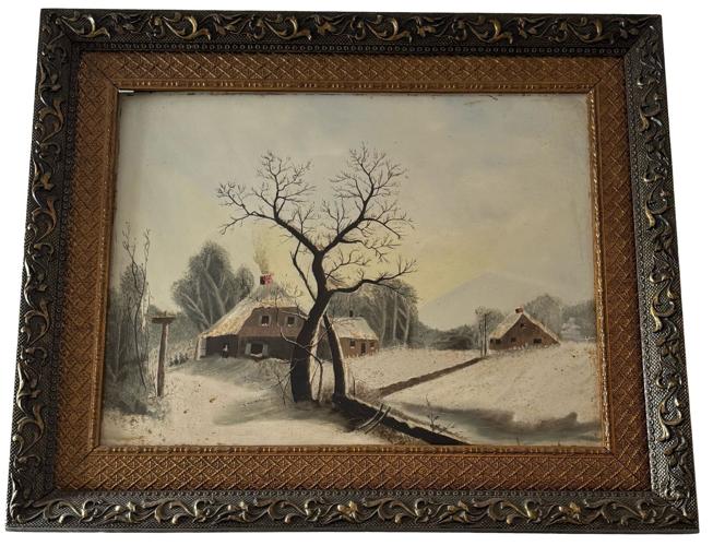 This old thing, appraising a table, cup and saucer, painting