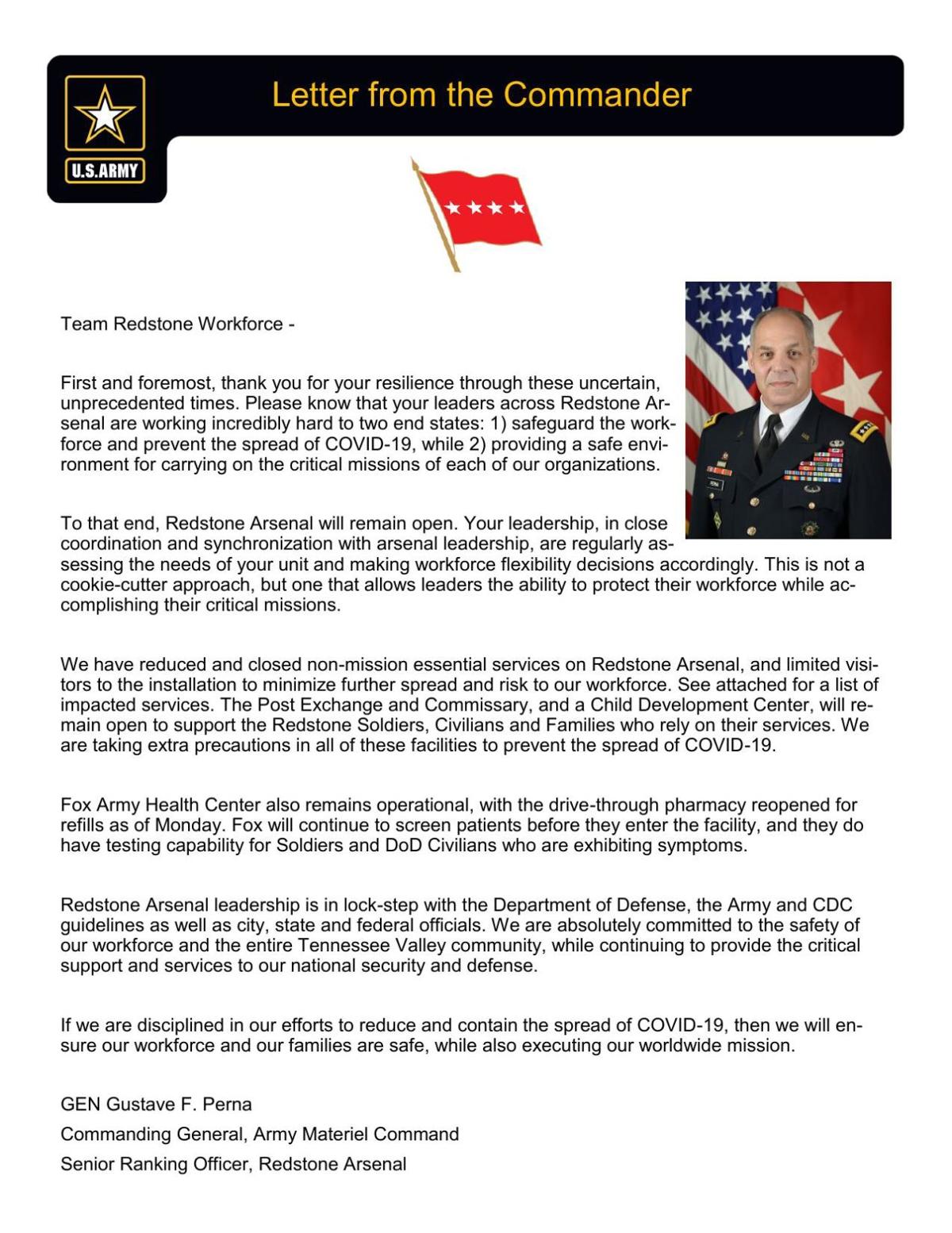 Letter from the Commander | Covid19 | theredstonerocket.com