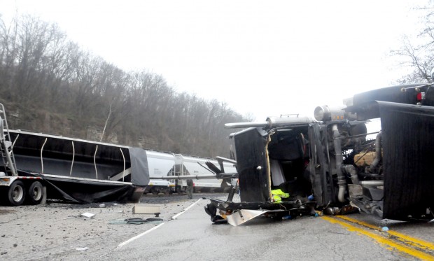 Truck, train collide
