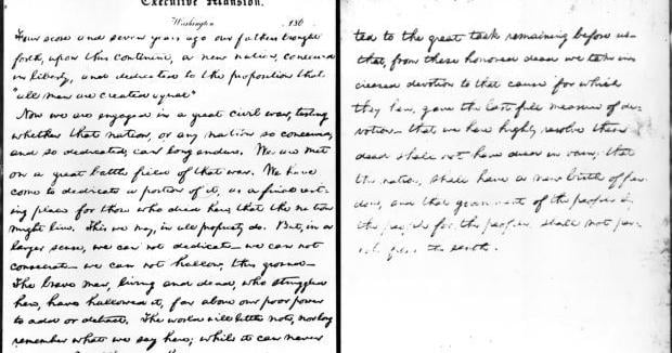 Handwritten copy of Gettysburg Address on display at Abraham Lincoln ...