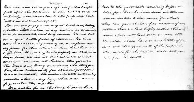 Handwritten copy of Gettysburg Address on display at Abraham Lincoln ...