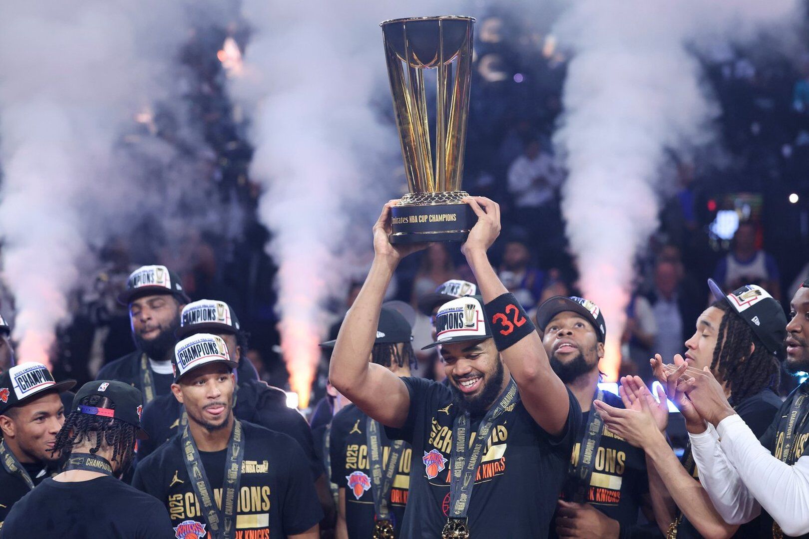 Knicks celebrate their NBA Cup title, even though they aren't ...
