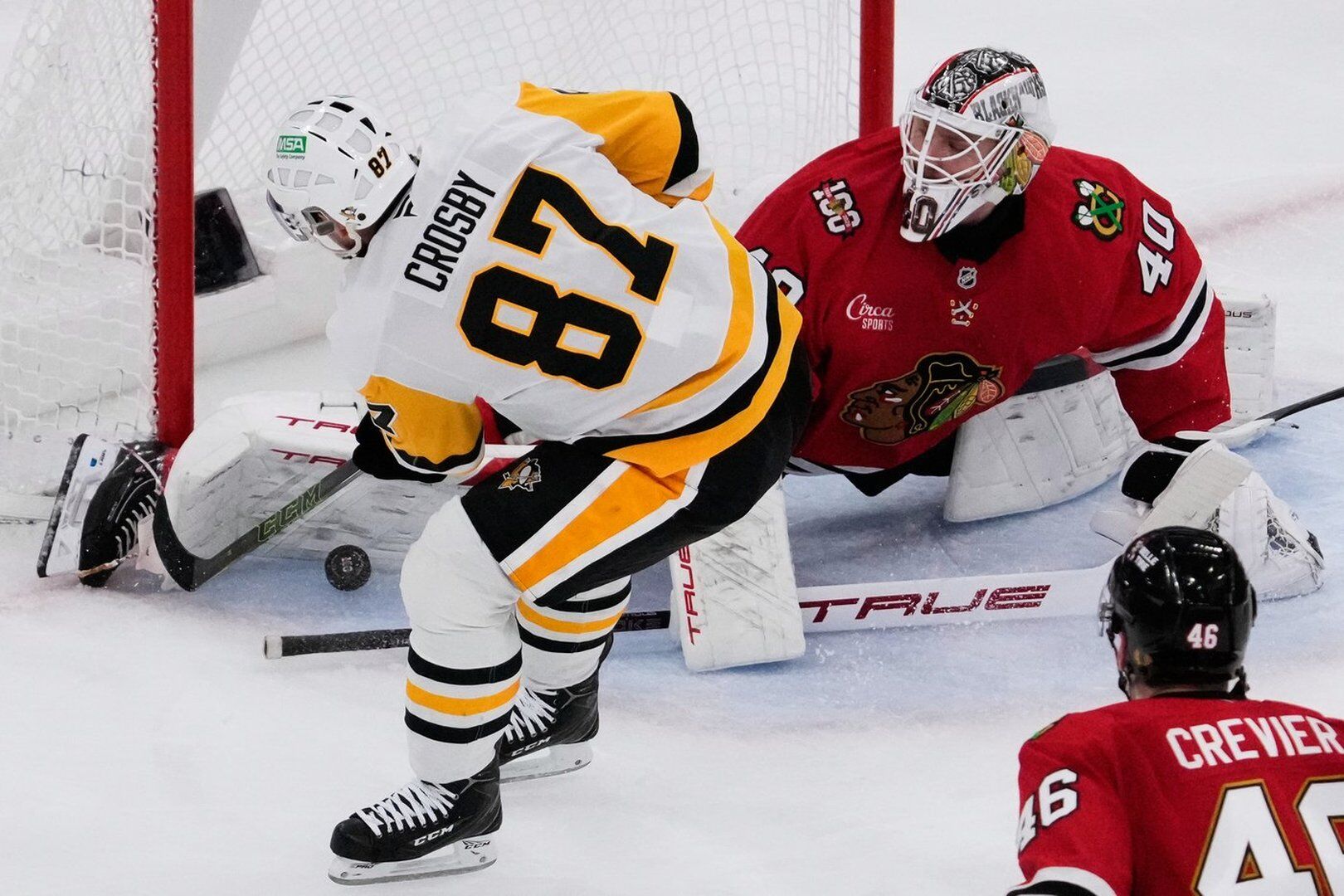 Brazeau has hat trick, Rust scores twice as Penguins rout Blackhawks 7-3