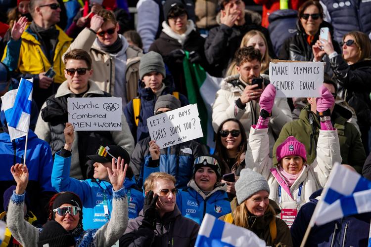 US skier protests women’s exclusion from Olympic sport while cheering ...