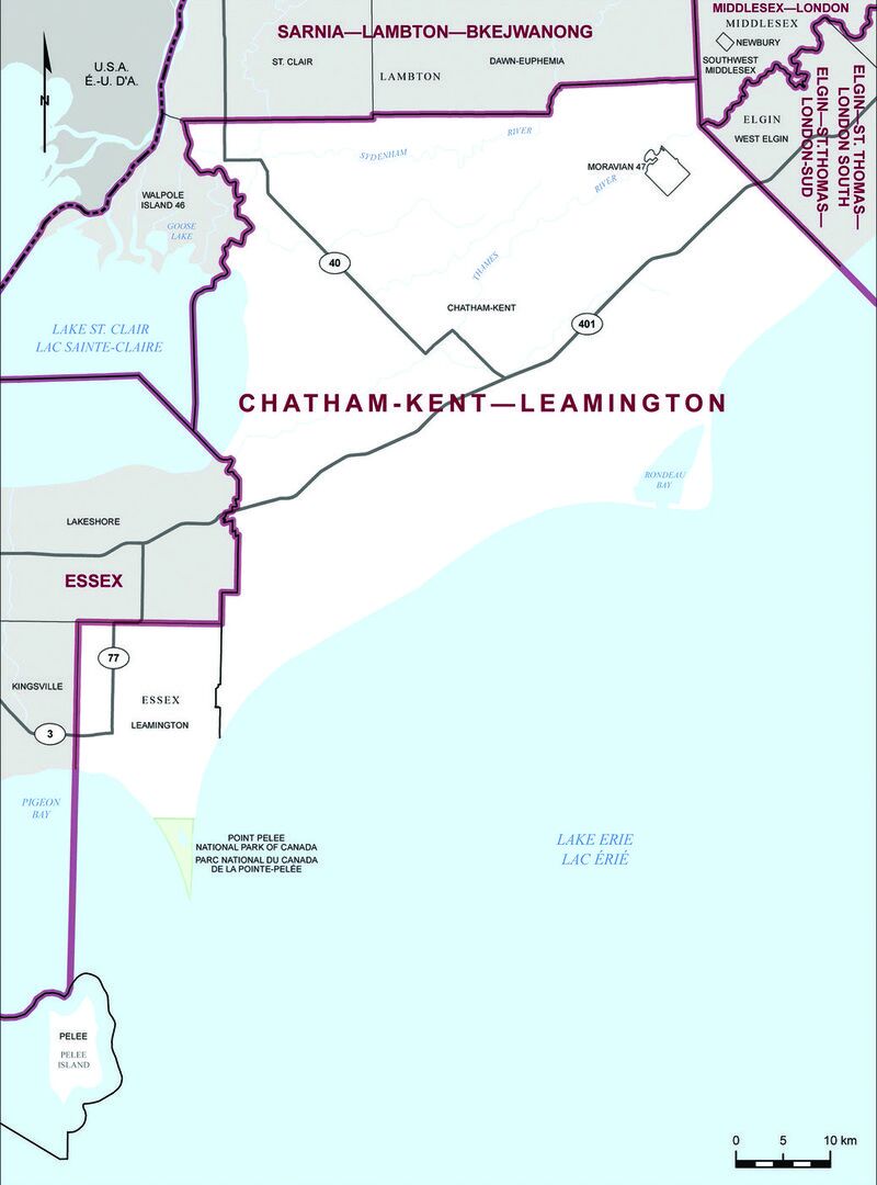 New riding boundaries for Chatham-Kent–Leamington for federal election