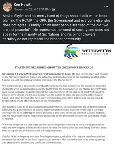 Mayor Ken Hewitt draws parallels between Caledonia and Coastal GasLink blockades