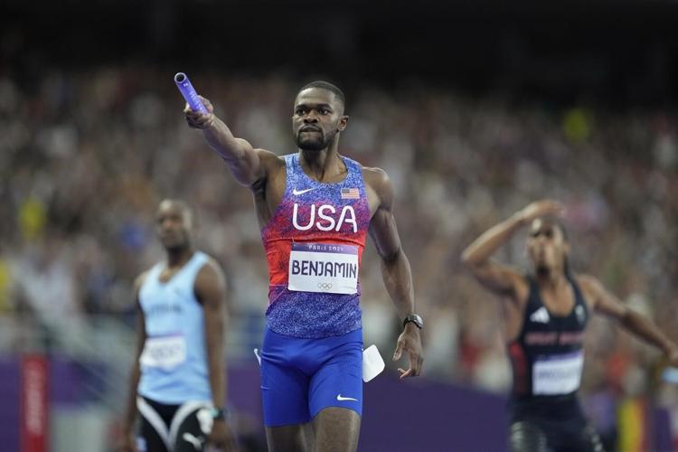 Benjamin of US holds off Tebogo of Botswana to win men's 4x400 relay at Paris Olympics