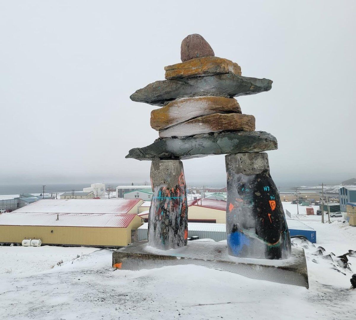 Shadow cast over Rankin Inlet's inuksuk