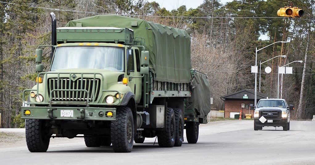 Military convoy driving Hamilton highways on March 13
