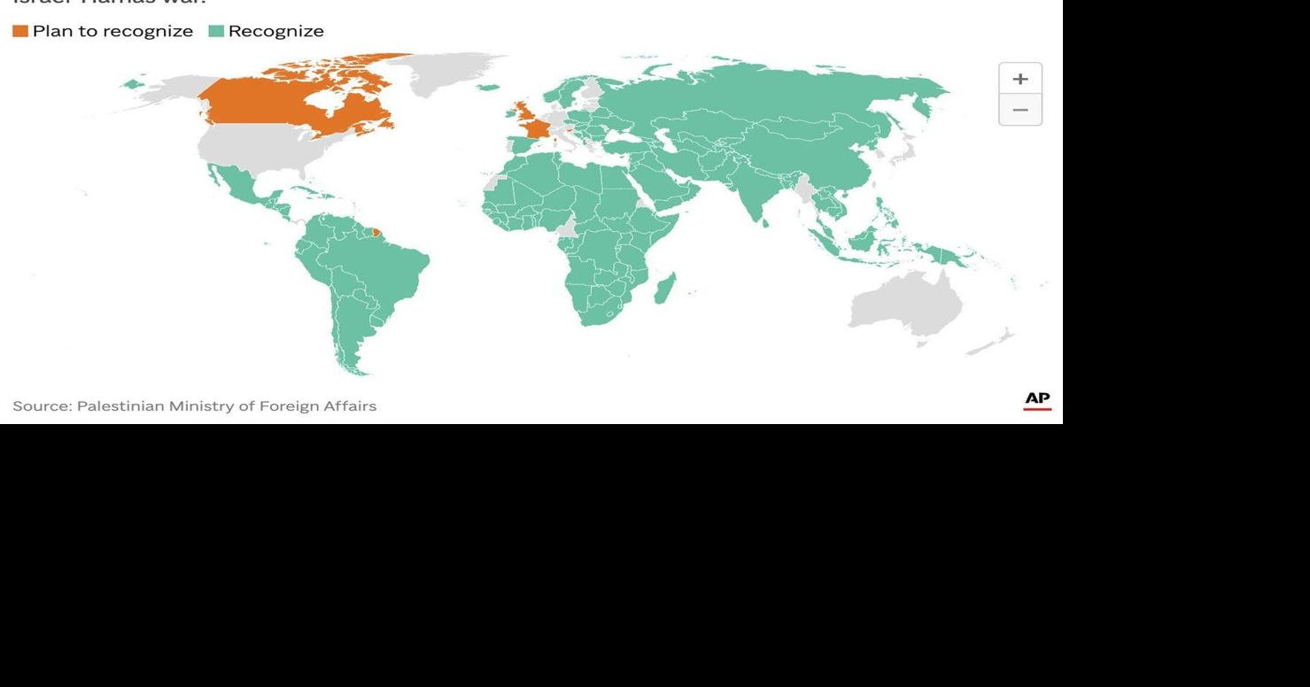 A map showing countries that recognize a Palestinian state and those ...