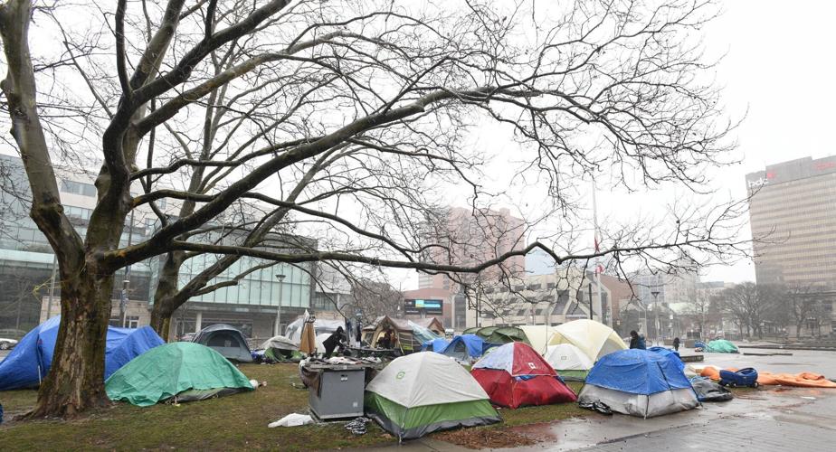 Born in protest, encampment outside Hamilton City Hall grows
