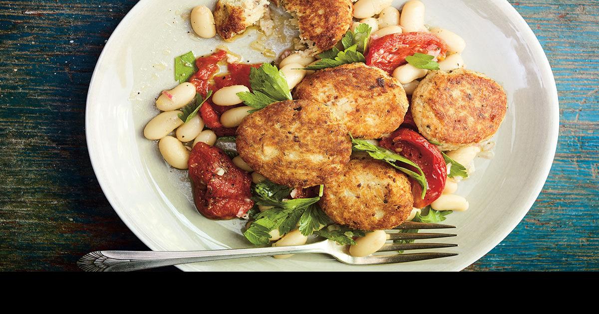 Sardine Croquettes with White Bean and Tomato Confit Salad