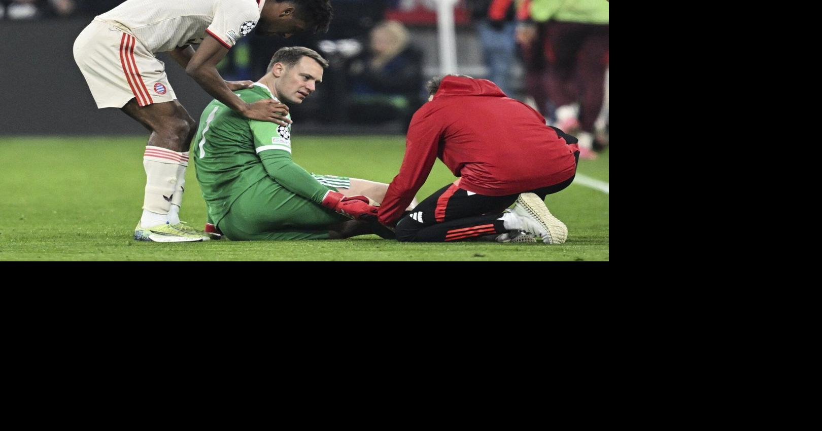 Bayern goalkeeper Manuel Neuer injures himself while celebrating a goal
