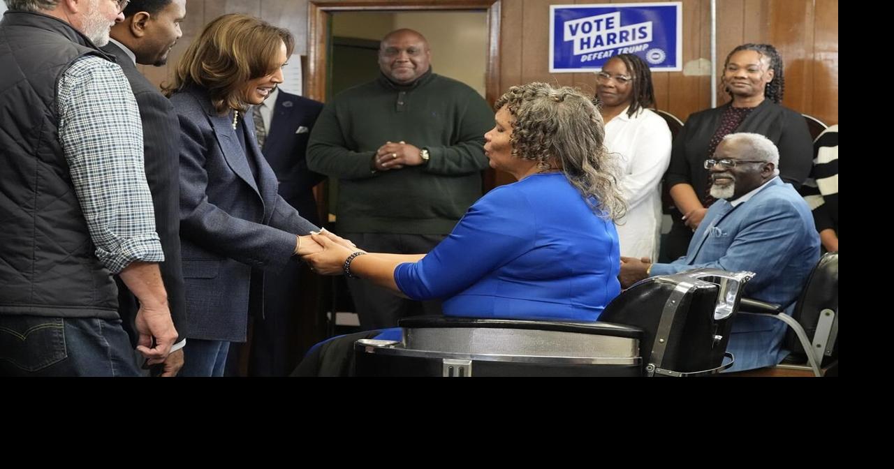 In dash across Michigan, Harris contrasts optimism with Trump's ...