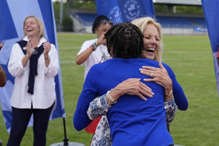 Jill Biden meets with US Olympic athletes in Paris - and even helps ...