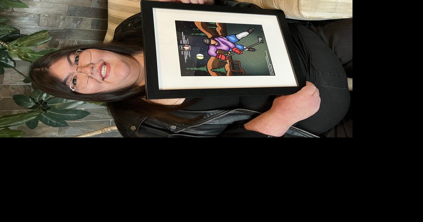 Flag and poster represent Membertou, women and hockey
