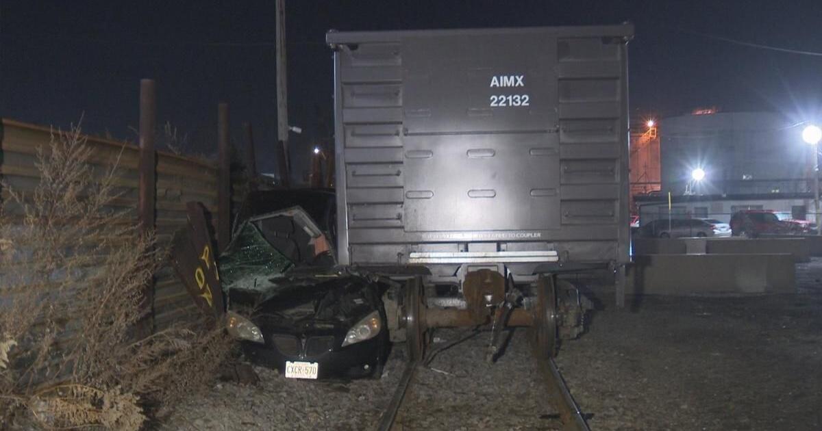 Car struck and dragged by slow-moving train in Hamilton industrial sector