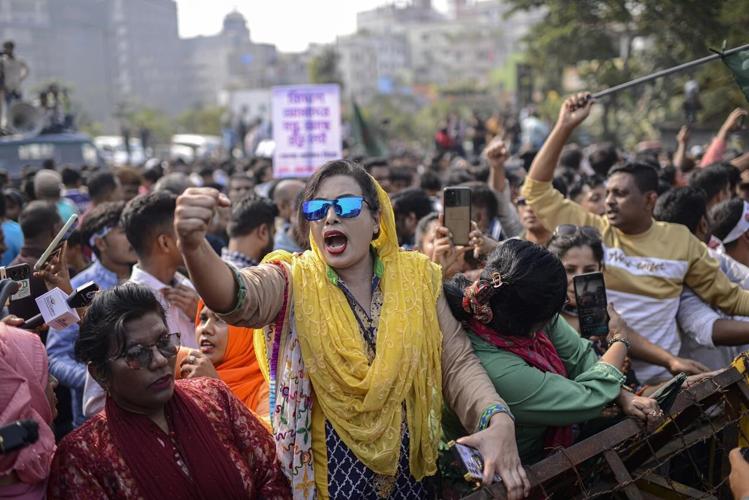 Supporters of Bangladesh Nationalist Party march in protest at attacks ...