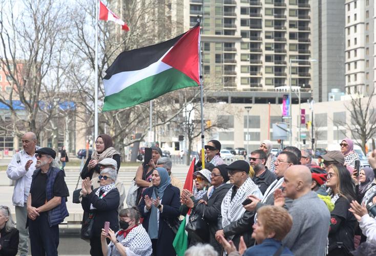 Palestinian flag raised at Hamilton city hall