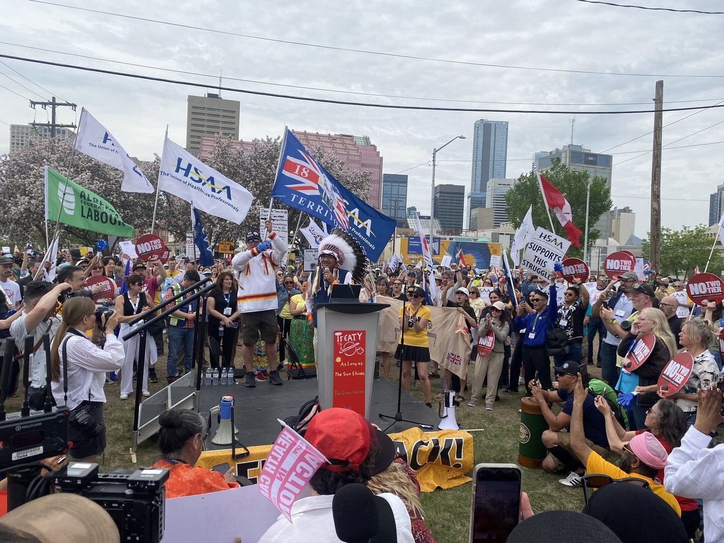 Thousands rally across Alberta as labour and Indigenous leaders unite ...