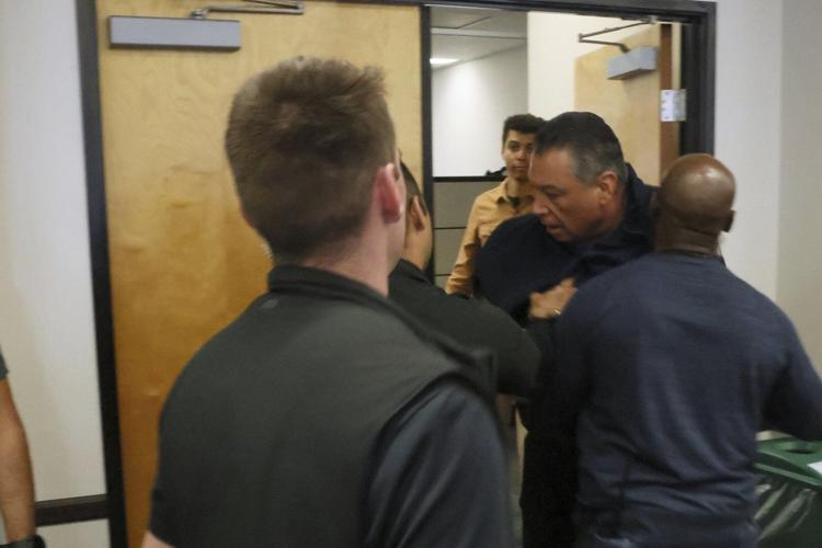 Sen. Padilla is forcefully removed from Noem's news conference on ...