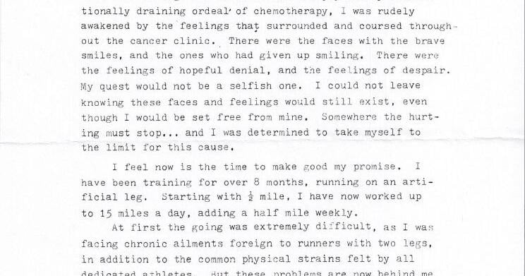 Terry Fox’s 1979 letter to Adidas asking for 26 pairs of running shoes