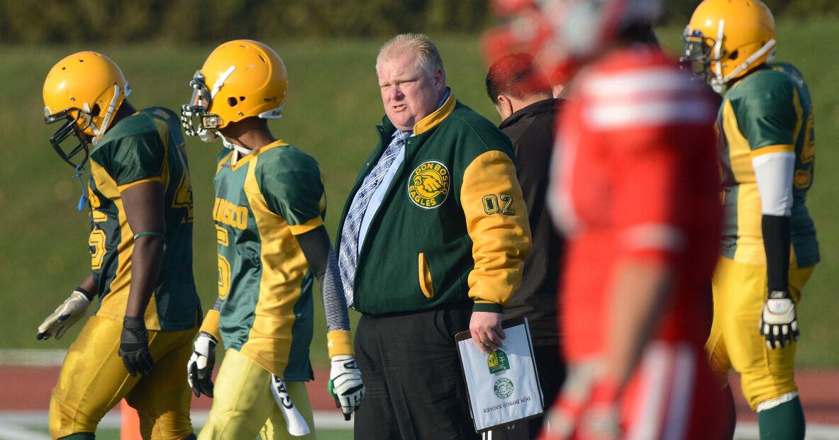 Don Bosco gives donated football equipment back to Rob Ford