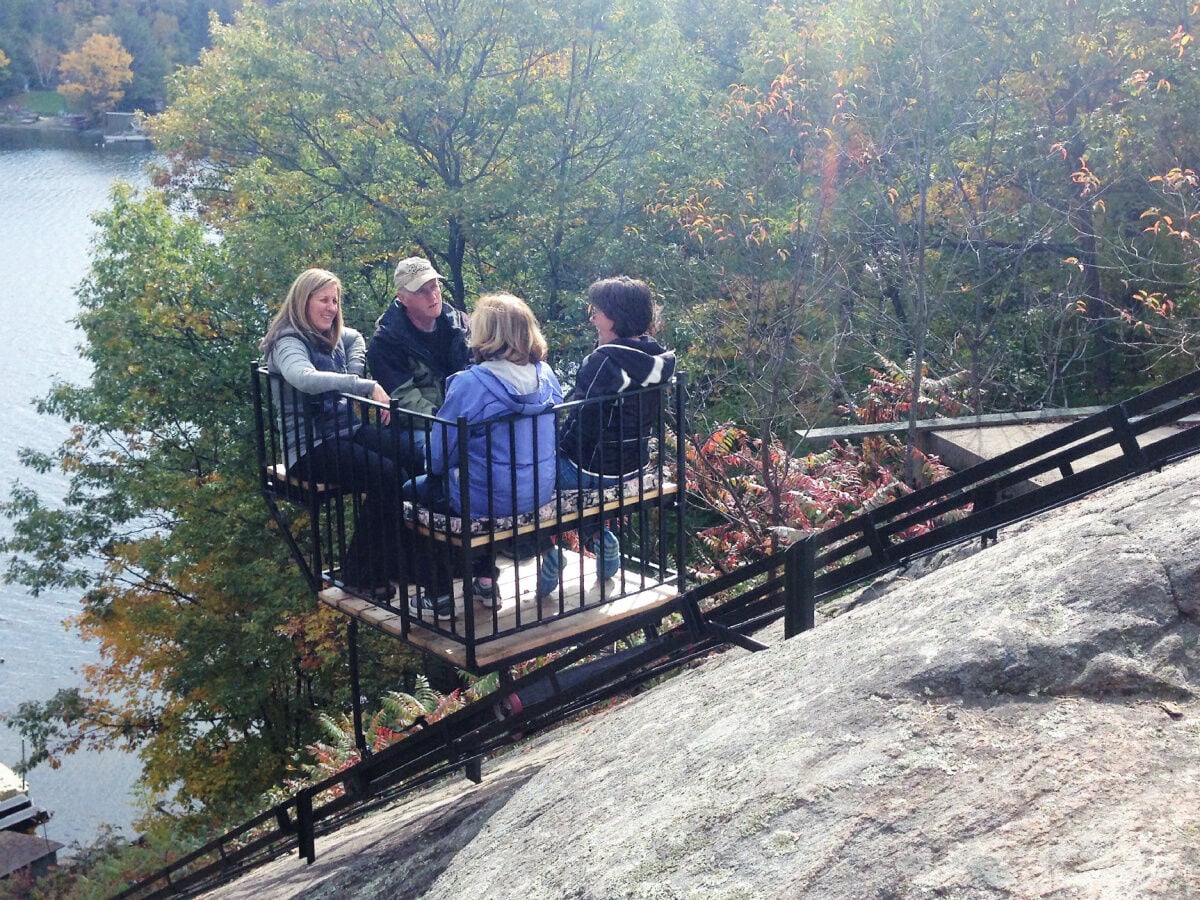 An outdoor lift at the cottage makes for an easy ride to the dock