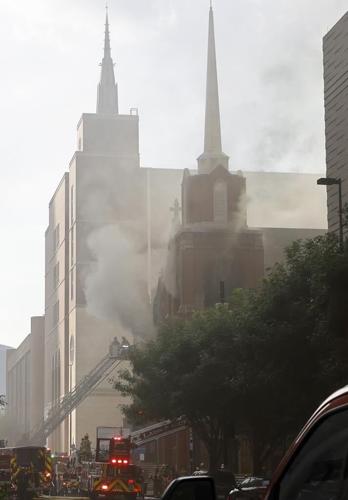 A fire severely damages the historic First Baptist Dallas church sanctuary