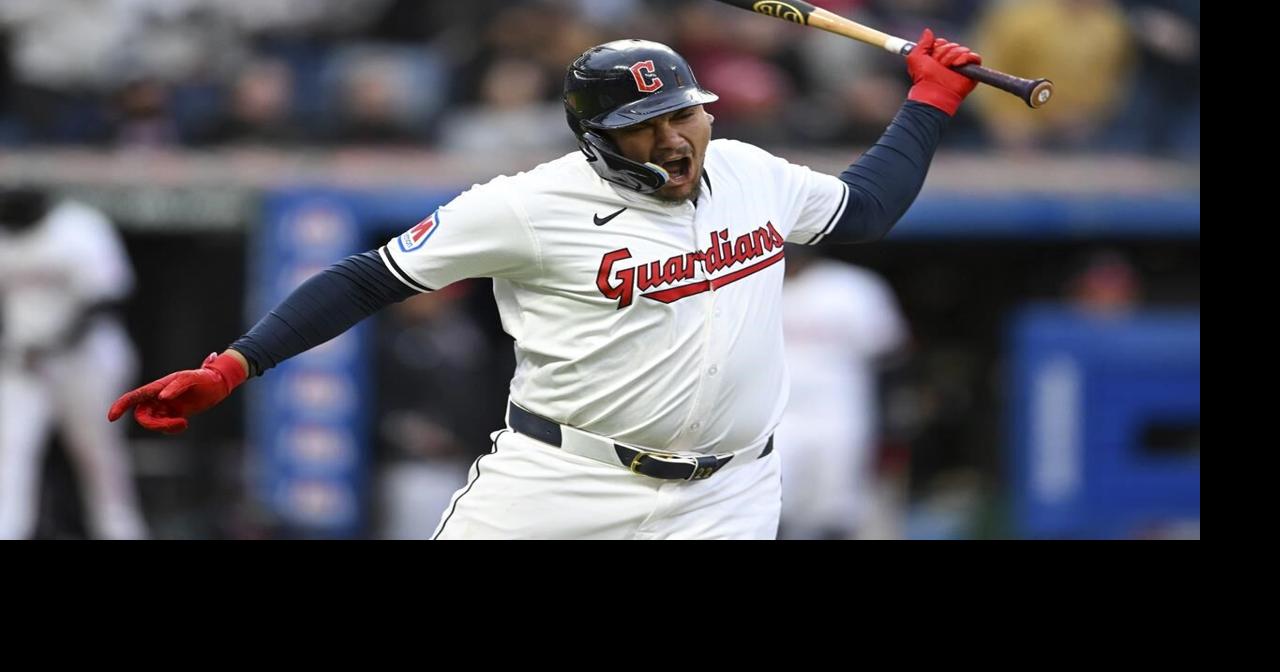 Batman: Guardians slugger Josh Naylor celebrates his homer by striking ...