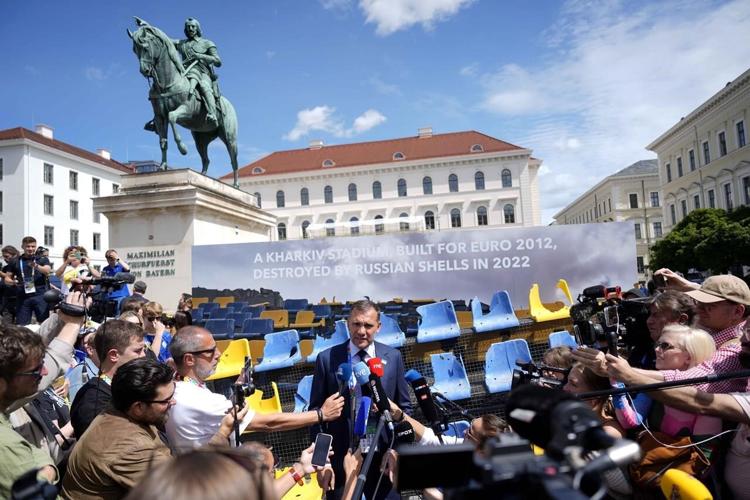 Ukraine displays destroyed stadium stand in Munich in reminder of war ...