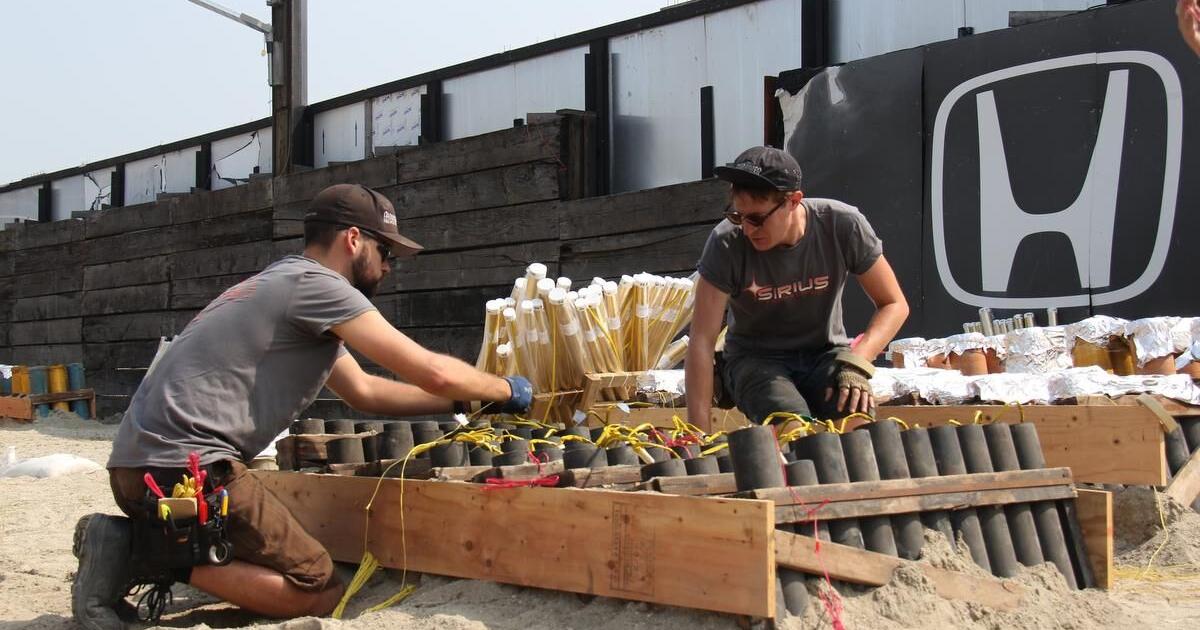 Photos: Behind the scenes as pyrotechnicians plant fireworks to light ...