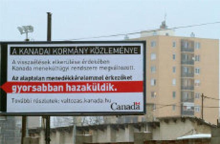 Roma refugees: Canadian billboards in Hungary warn of deportation