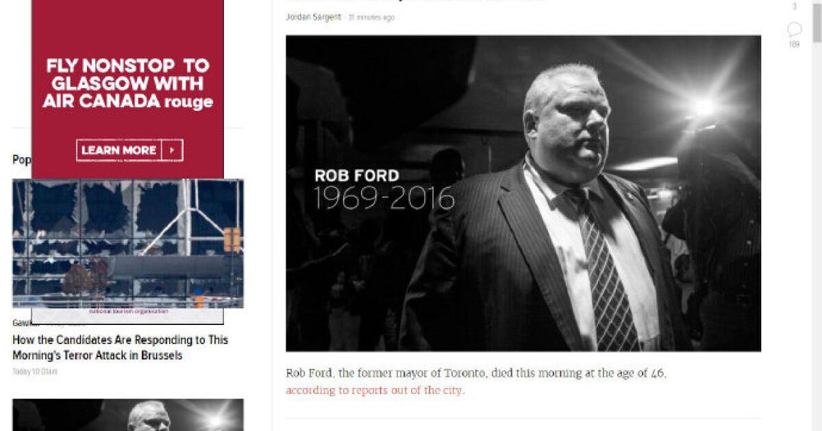 Media, celebrities react to Rob Ford’s death