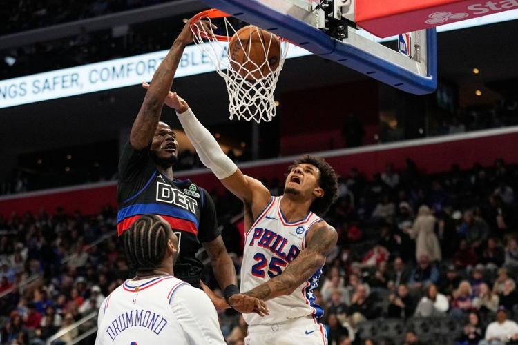 Short-handed Pistons win ninth straight game, beating 76ers 114-105