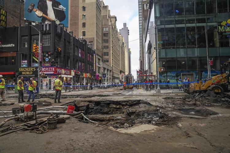 127-year-old water main gives way under NYC's Times Square, flooding ...