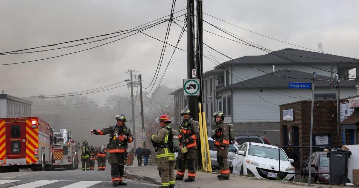 Roads reopen after industrial fire at Keele and Rogers