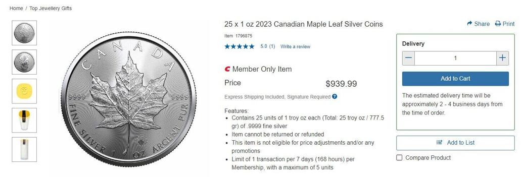 Forget Costco chicken, you can now buy Canadian silver coins