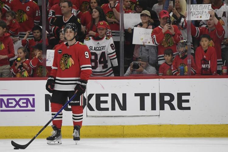 Frank Nazar scores on first shot in NHL debut with Chicago Blackhawks