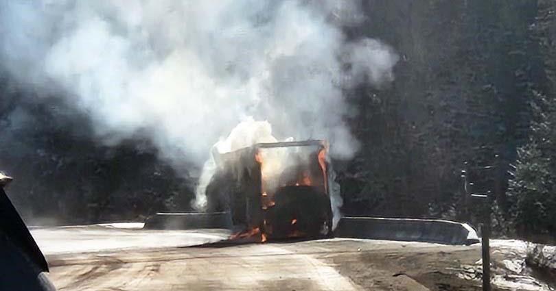 Highway 97C shut after truck with chemicals catches fire near West ...