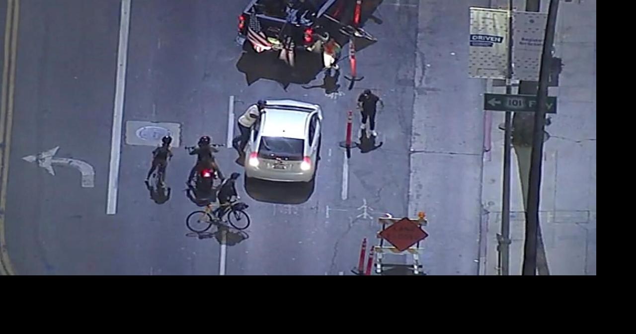 1 hurt, car crashed in fights at Los Angeles protest