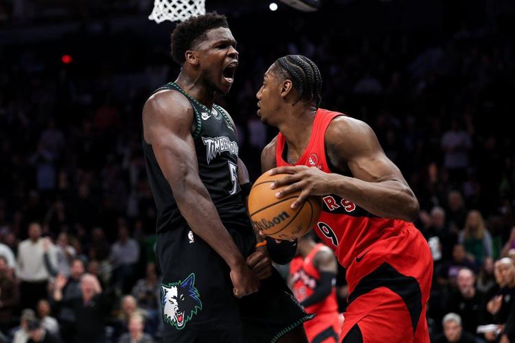 Anthony Edwards' big slam over RJ Barrett sparks Timberwolves to 115 ...