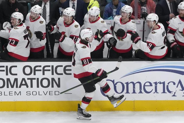 Gaudette scores go-ahead goal as Senators beat Sharks 4-3 with only 11 ...