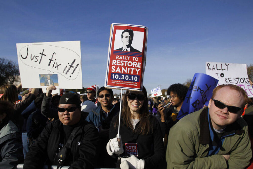 Goofy ‘sanity’ rally marked by political undertones