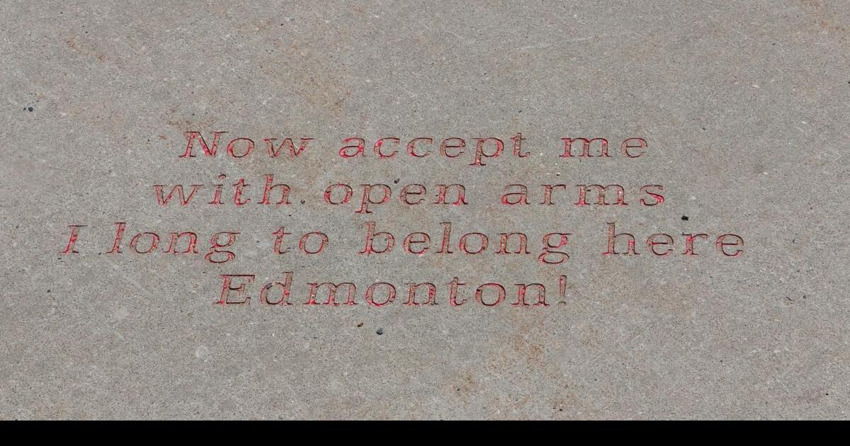 Engraved sidewalk poetry gives woman a permanent place in Edmonton